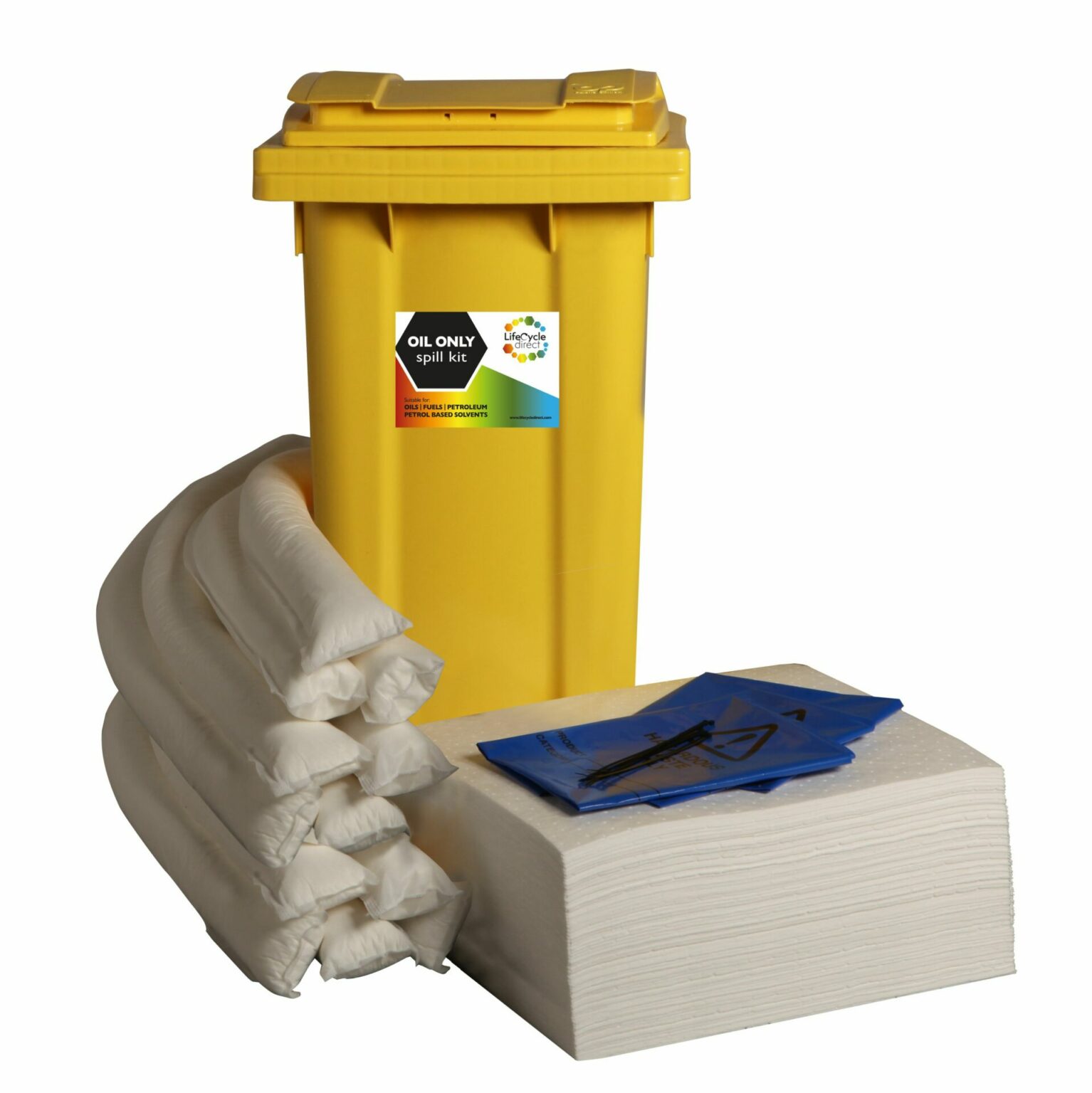 240 Litre Oil & Fuel Absorbent Spill Kit Wheeled Bin - Green Circle Direct
